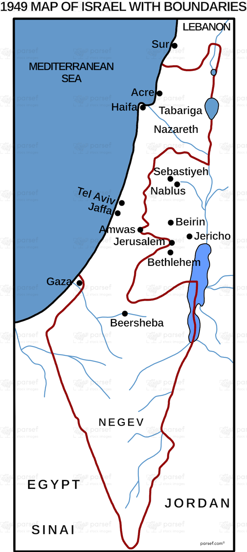 Israel in 1949 With Boundaries Map | Kid's Study Bible Maps